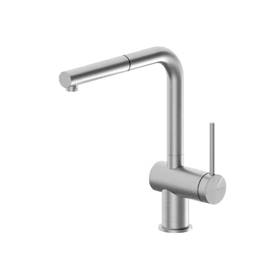 Monocomando de lava loiça, bica giratória, chuveiro extraível - Inox